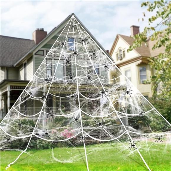 Holiday | Halloween Mega Triangular White Spider Web With 24 Spiders ...